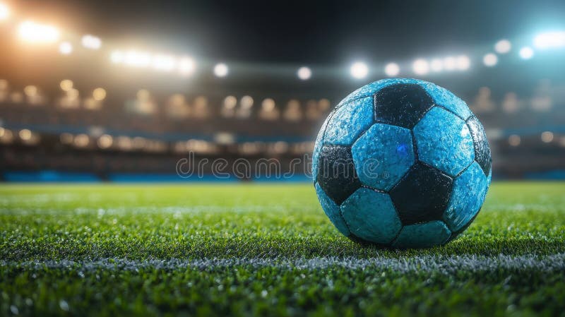 Soccer Ball on the Pitch Stadium Lights Shine, Ready for Action! Stock ...