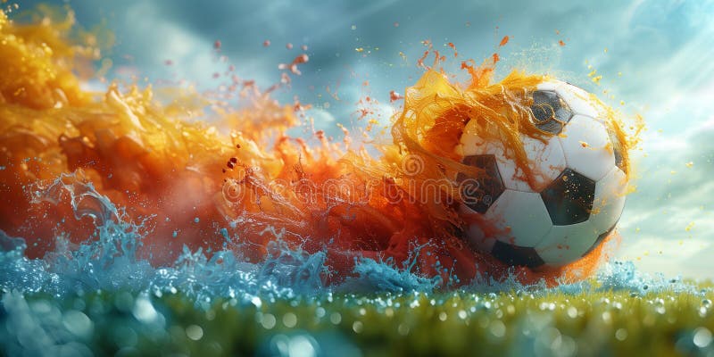 A Soccer Ball Propelled into the Air with Flames Trailing Out of it ...