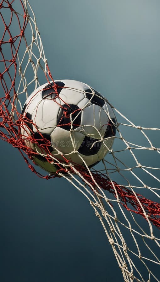 Soccer Ball Resting on Edge of Red Goal Net Stock Illustration ...