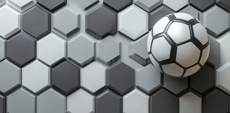 Soccer Ball Resting on a Geometric Hexagon Pattern in Monochrome Stock ...
