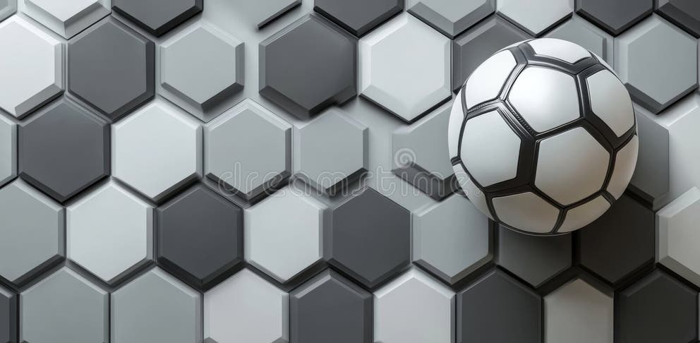 Soccer Ball Resting on a Geometric Hexagon Pattern in Monochrome Stock ...