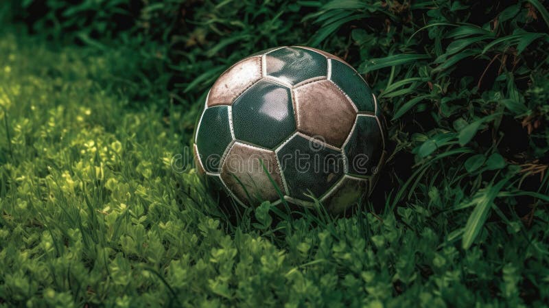 A Soccer Ball Resting on Green Grass. Generative AI Stock Illustration ...