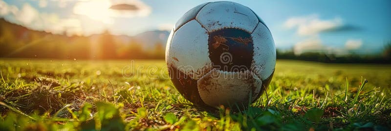 A Soccer Ball Resting on Top of a Vibrant Green Field Stock ...
