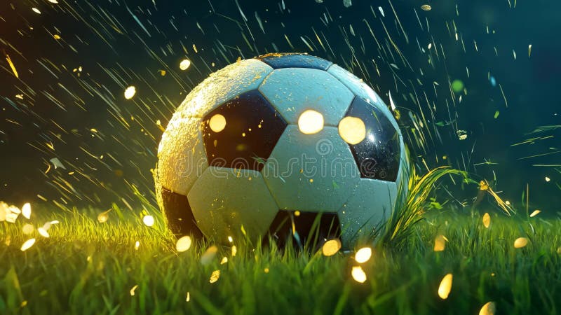A Soccer Ball is Sitting on a Wet Grass Field Stock Footage - Video of ...