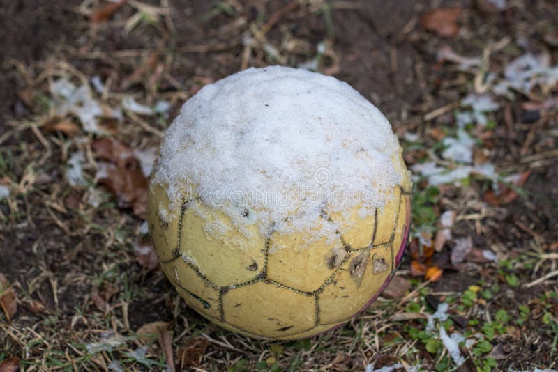 Soccer ball with snow stock photo. Image of nature, soccer - 221415070