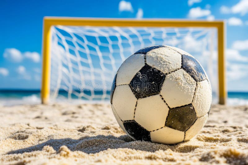 A Soccer Ball is Soaring Above the Sandy Field and Heading into the ...