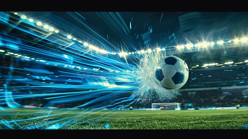 A Soccer Ball Soaring through the Air in a Powerful Kick, Leaving a ...