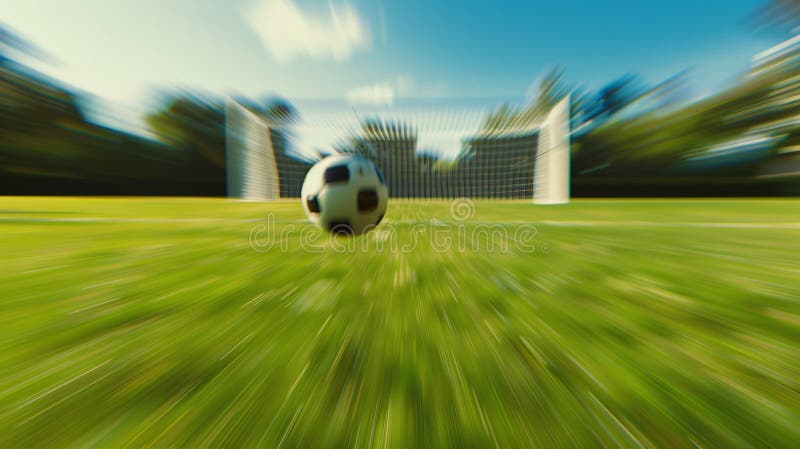 A Soccer Ball Soaring through the Air in a Powerful Kick, Leaving a ...