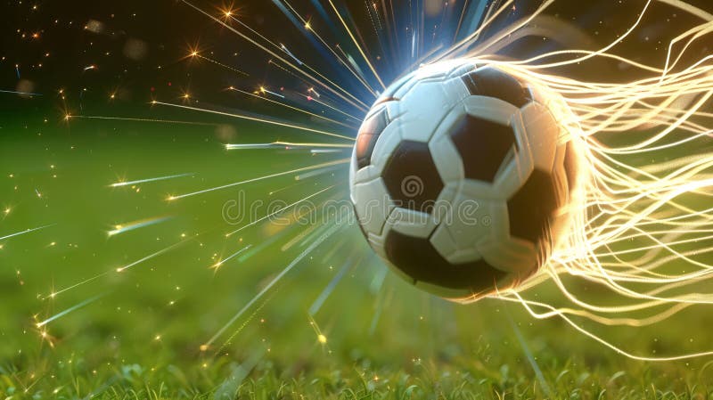 A Soccer Ball Soaring through the Air in a Powerful Kick, Leaving a ...