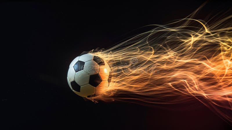 A Soccer Ball Soaring through the Air in a Powerful Kick, Leaving a ...