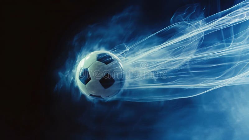 A Soccer Ball Soaring through the Air in a Powerful Kick, Leaving a ...