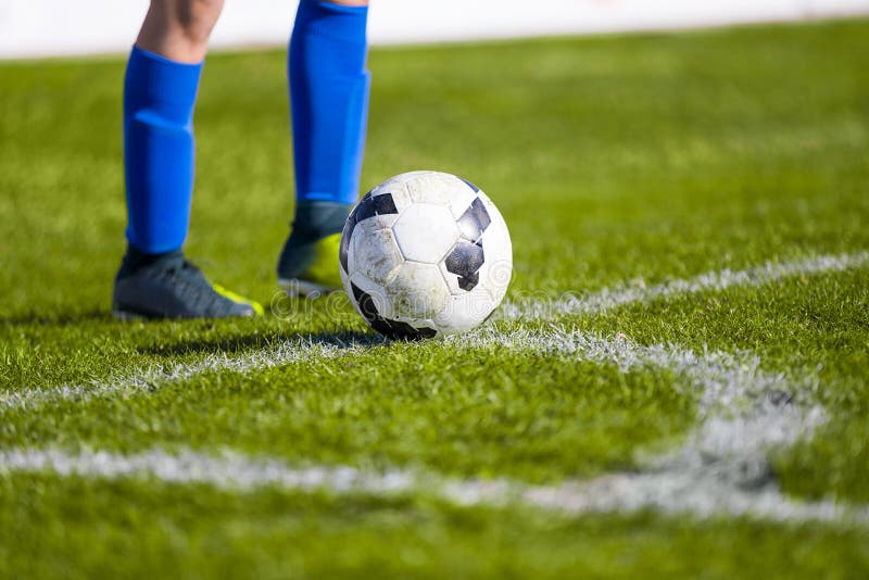 Soccer with Ball on Soccer Field. Shooting a Corner Stock Image - Image ...
