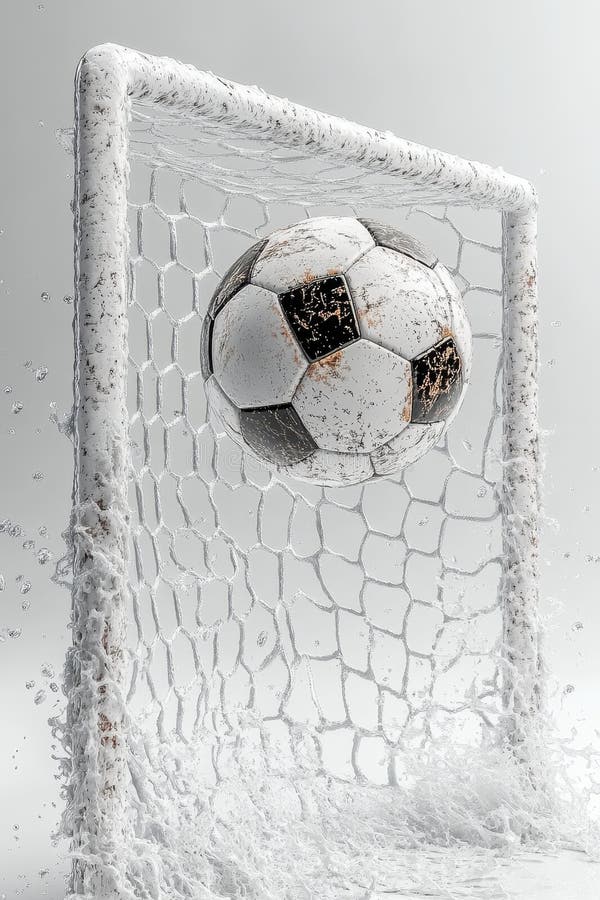 Soccer Ball Splashing through Goal Net in Dynamic Action Under Studio ...