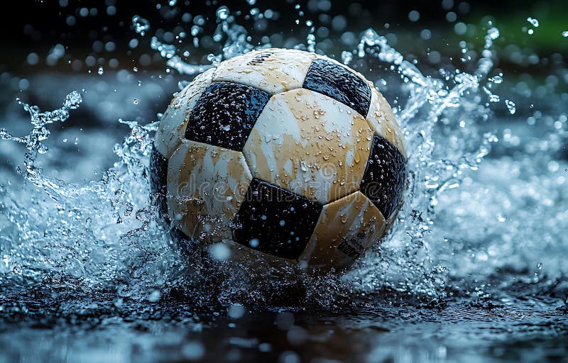 Soccer Ball Splashing into Water Creates Dynamic Motion and Dramatic ...
