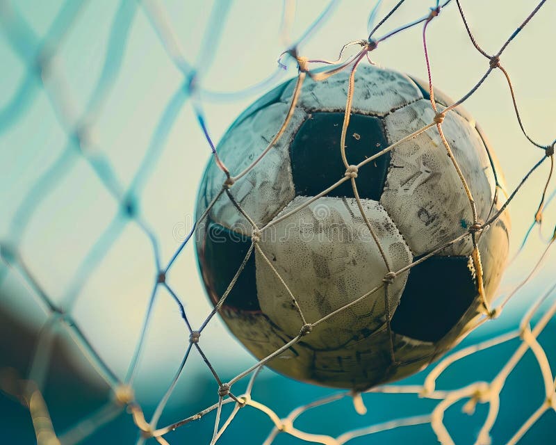 A Soccer Ball is Stuck in the Net Stock Photo - Image of sports, field ...
