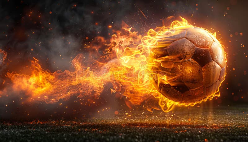 A Soccer Ball is Surrounded by Fire, Creating a Dramatic and Intense ...