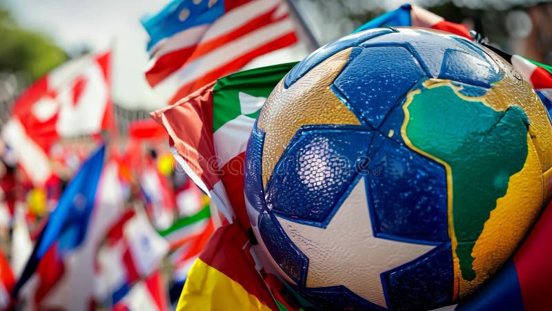 A Soccer Ball is Surrounded by Flags from Different Countries Stock ...