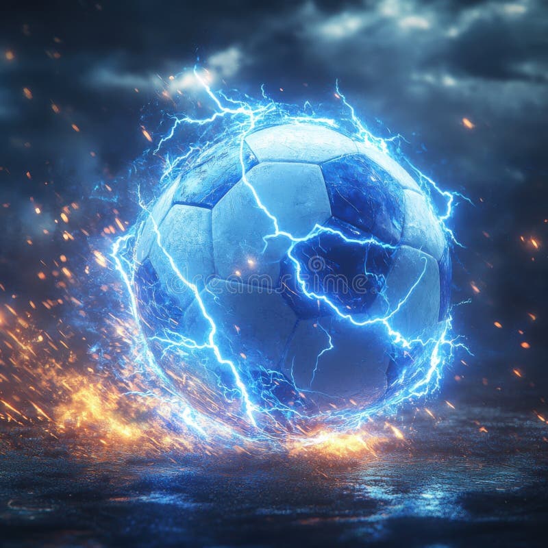 Soccer Ball Surrounded Sparks Fire Creating Dramatic Stock Photos ...