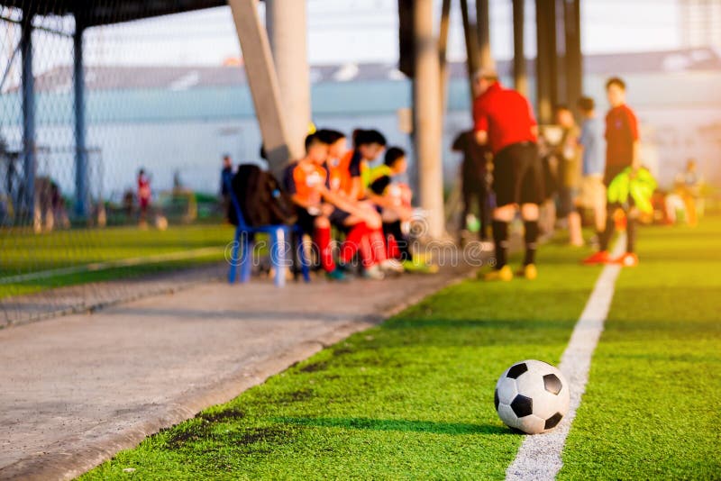 Soccer Ball at Touchlines on Artificial Turf with Blurry of Soccer ...
