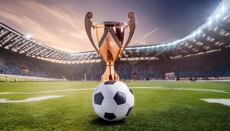 A Soccer Ball and Trophy are on a Field Stock Illustration ...