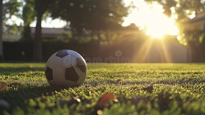 Soccer Ball on Turf, Low-angle Sun . Stock Photo - Image of turf, grass ...