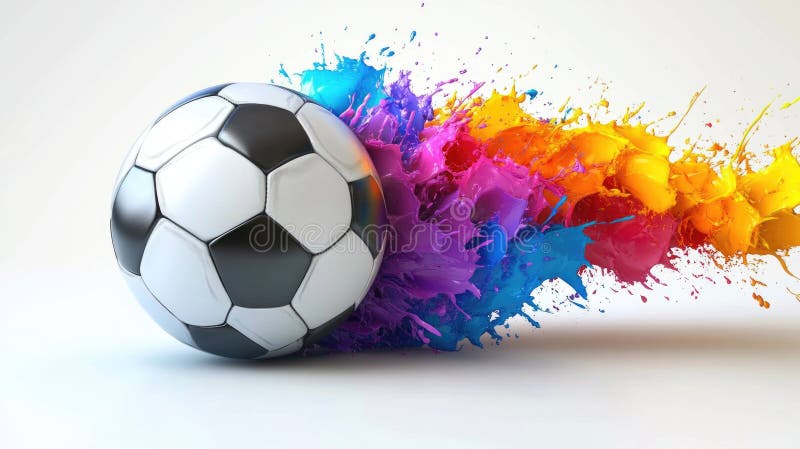 Soccer Ball with Vibrant Color Explosion on White Background Stock ...