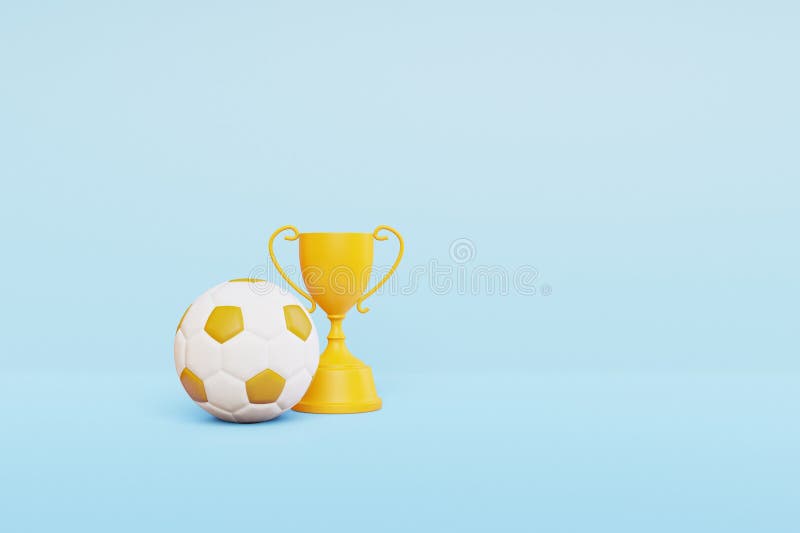 Soccer Ball, Winner Cup on Blue Background.3d Render Stock Illustration ...