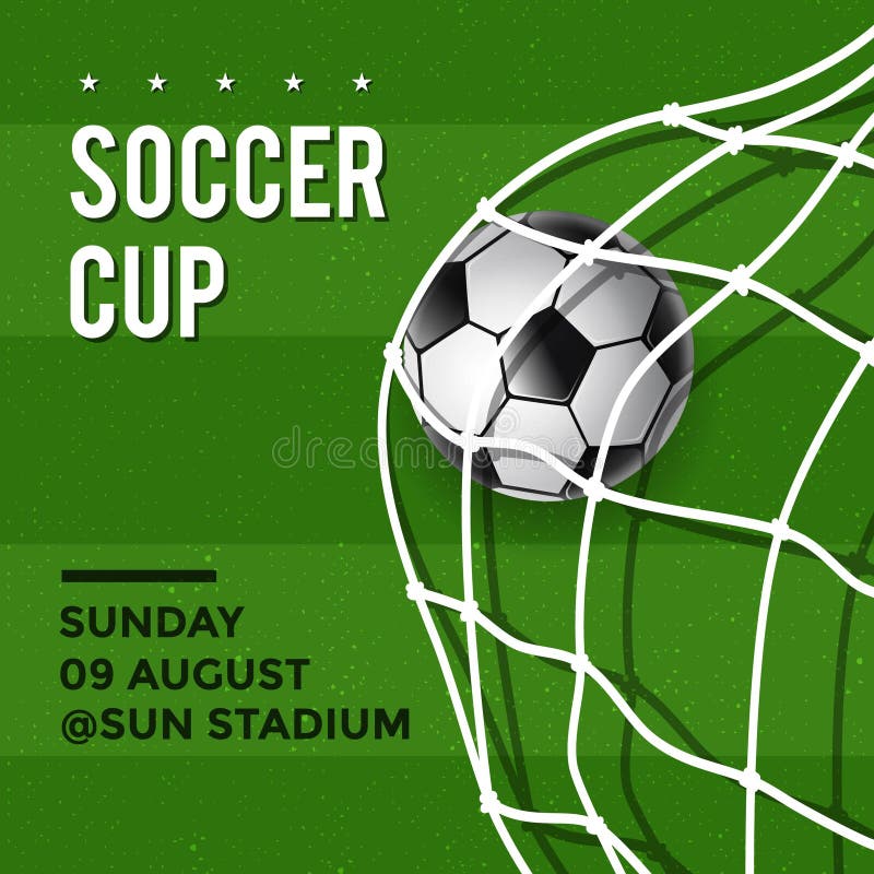 Soccer Cup Poster Design with Soccer Ball in Green Soccer Field Stock ...