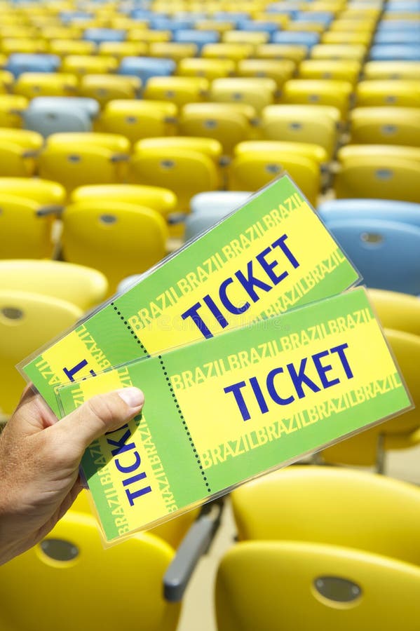Soccer Fan Holding Two Brazil Tickets at Stadium Stock Photo - Image of ...