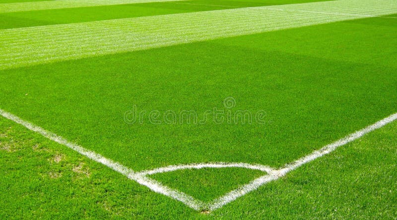 Soccer Field Corner Marks Painted on the Green Grass. Stock Image ...