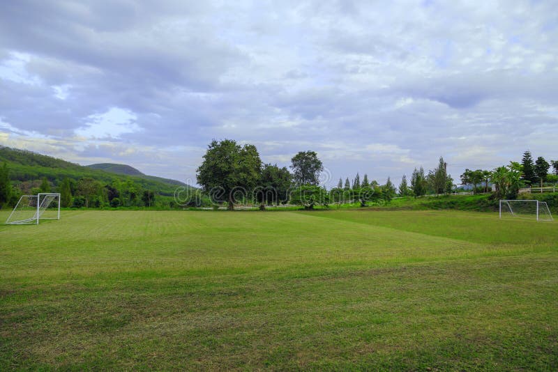 Rural Football, Soccer Pitch Taken From The Grandstand On A Sunny ...