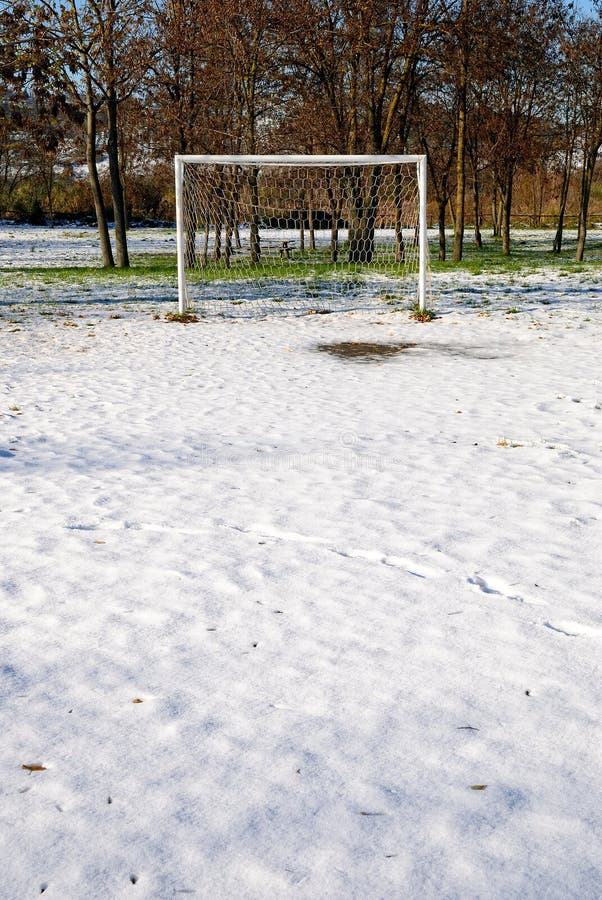 Soccer field stock image. Image of blue, frozen, snowfall - 39533643