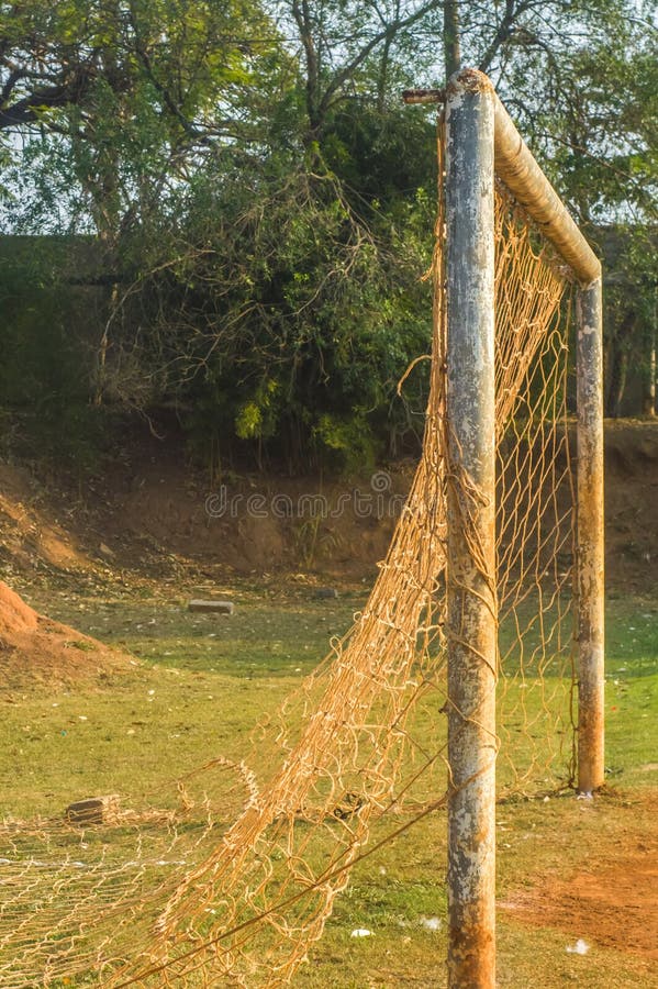 Soccer Field Crossbar, Soccer Net and Copy Space, Daylight Stock Image ...