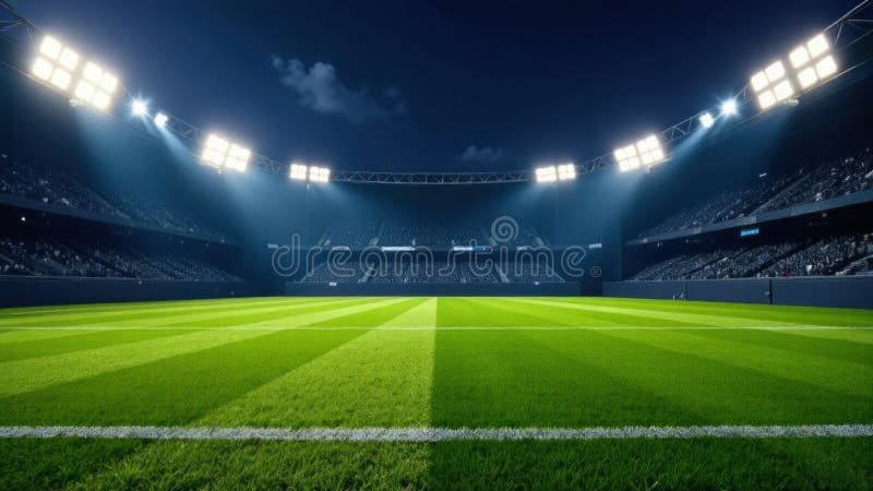 Soccer Field Illuminated at Night with Crowded Bleachers Stock Photo ...