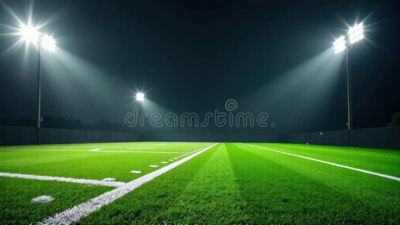 Soccer Field Illuminated by Powerful Stadium Lights at Night Stock ...