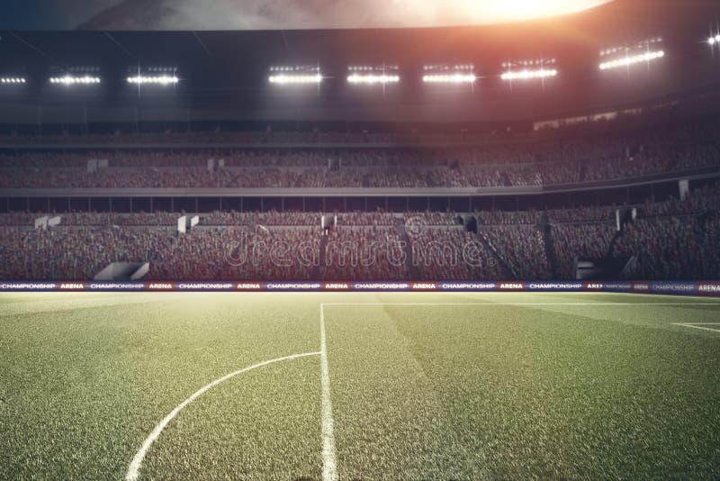 Soccer Field with Lights and Spectors 3d Rendering Stock Illustration ...