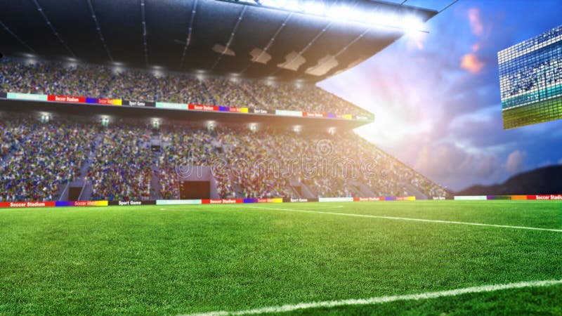Soccer Field with Lights and Spectors Panorama 3d Rendering Stock Image ...