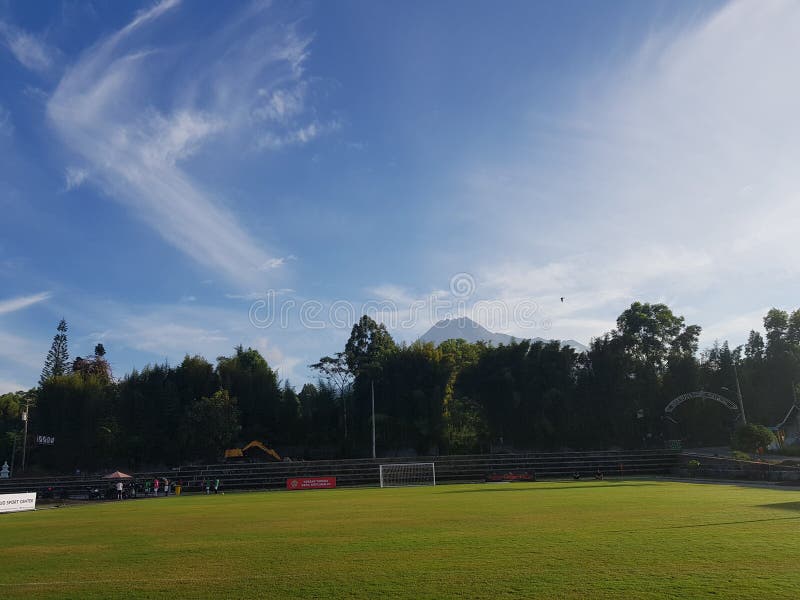 Soccer Field with Merapi Mountain in Cangringan Jogjakarta Editorial ...
