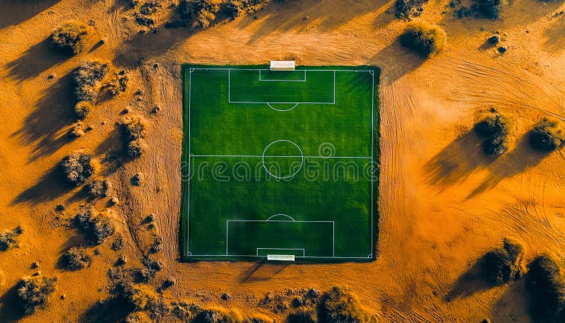 A Soccer Field in the Middle of a Desert Landscape Stock Photo - Image ...