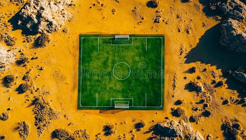 A Soccer Field in the Middle of a Desert Landscape Stock Image - Image ...