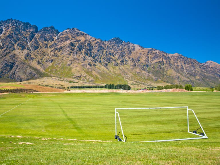 Soccer Field in the Mountains Stock Image - Image of cone, entertaining ...