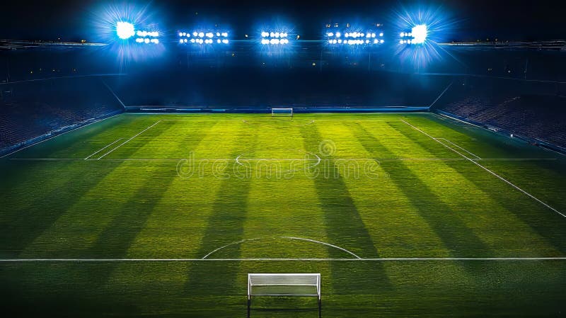 A Soccer Field at Night with a Goal in the Middle of it Stock Image ...
