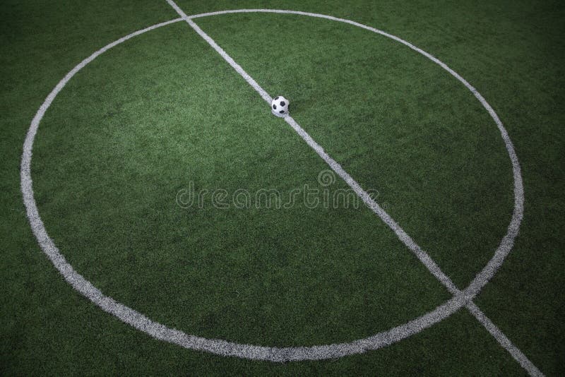Soccer Field with Soccer Ball on the Line, High Angle View Stock Image ...