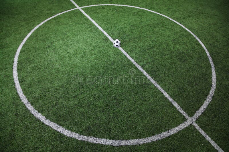 Soccer Field with Soccer Ball on the Line, High Angle View Stock Image ...