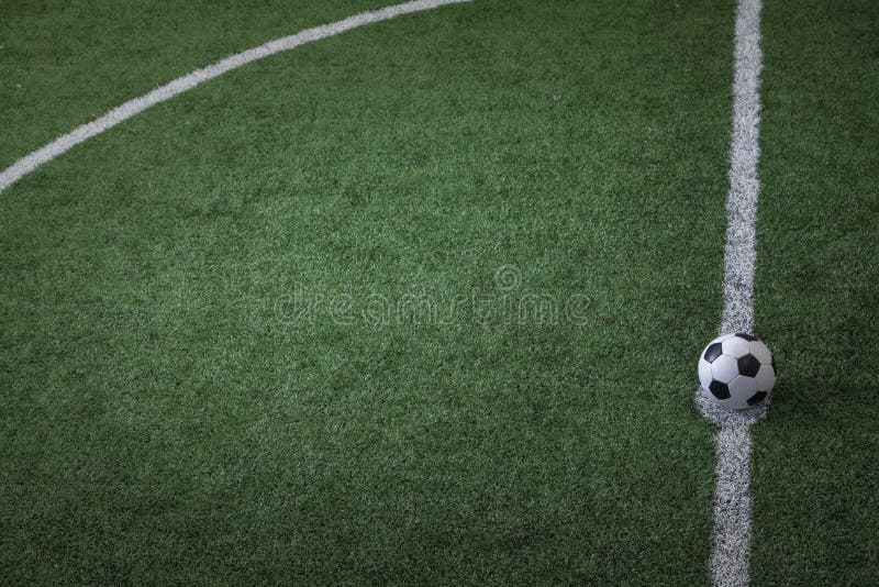 Soccer Field with Soccer Ball on the Line, High Angle View Stock Photo ...