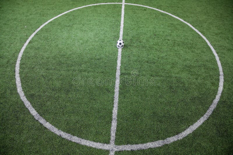 Soccer Field with Soccer Ball on the Line, High Angle View Stock Image ...