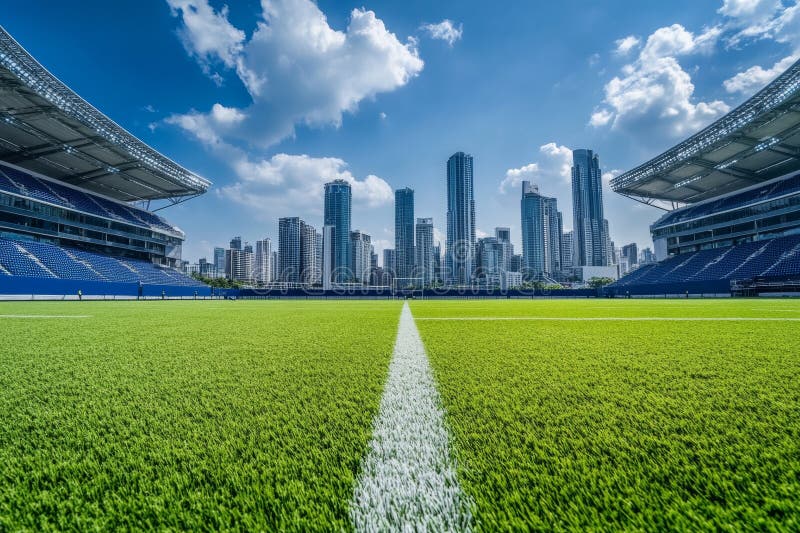 The Soccer Field Stadium and Its Seats Can Be Seen in a Wide Panoramic ...