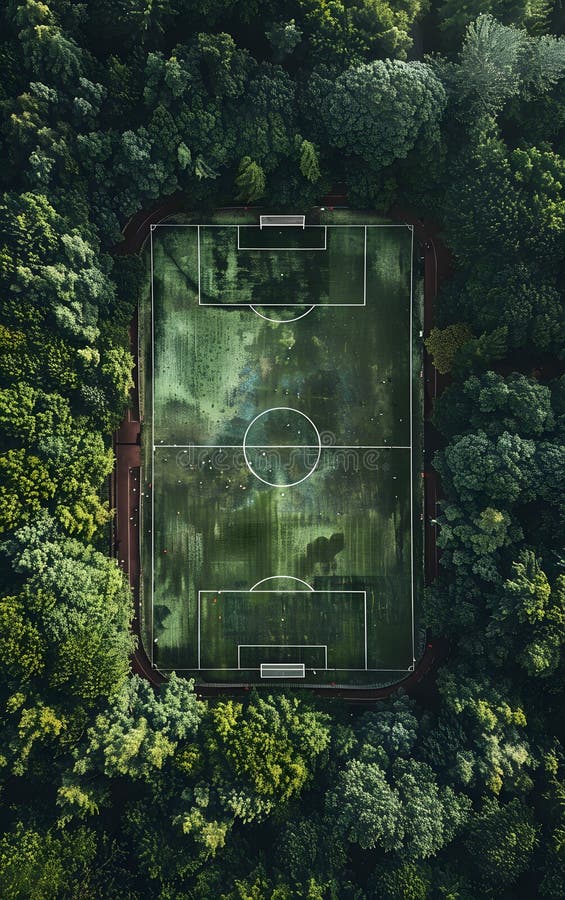 Soccer Field Surrounded by Trees Viewed from Above Stock Image - Image ...