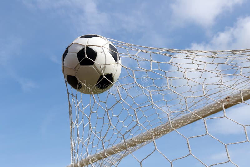 Soccer Foot Ball in Goal Net Stock Image - Image of stadium, blue: 41984901