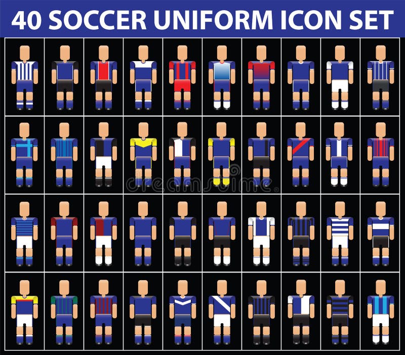 40 Soccer Football Blue Uniform Icon Set Stock Vector - Illustration of ...